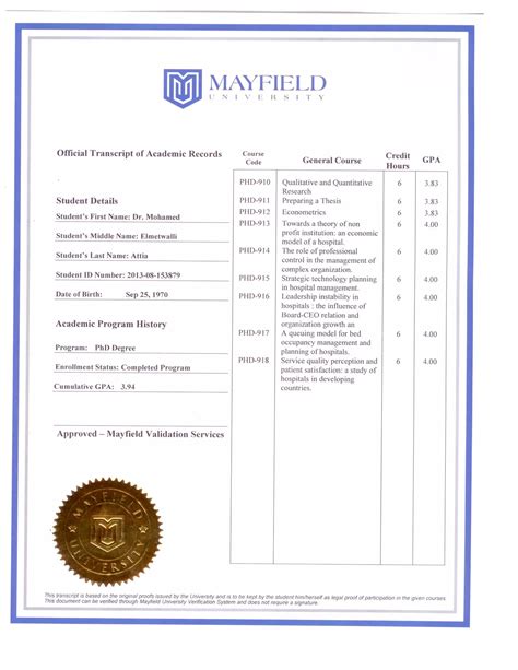 Official Transcript Pdf