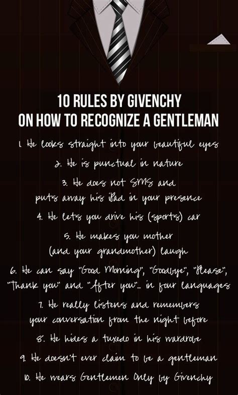 10 Rules By Givenchy On How To Recognise A Gentleman Gentleman Rules