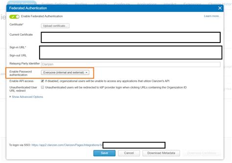 Allow For Other Options In Enable Password Authentication Clarizen