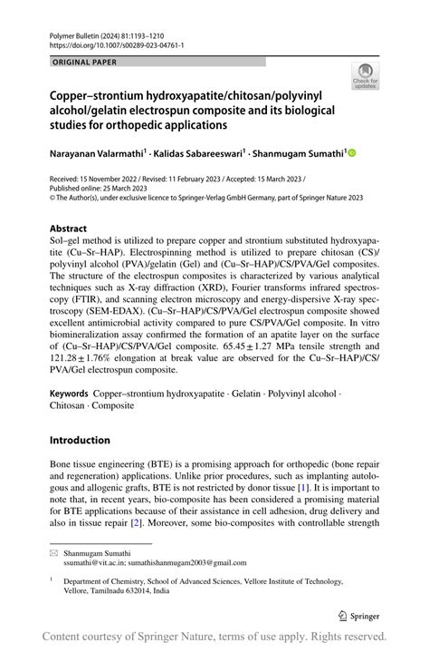 Copperstrontium Hydroxyapatitechitosanpolyvinyl Alcoholgelatin