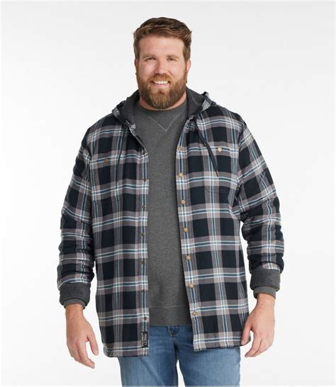 Mens Fleece Lined Flannel Shirt Hooded Snap Front Slightly Fitted