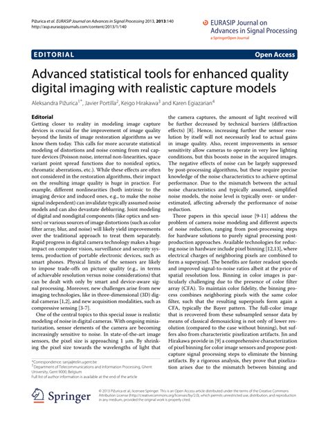 Pdf Advanced Statistical Tools For Enhanced Quality Digital Imaging