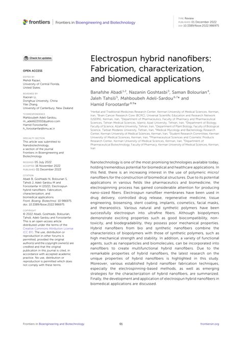 Pdf Electrospun Hybrid Nanofibers Fabrication Characterization And