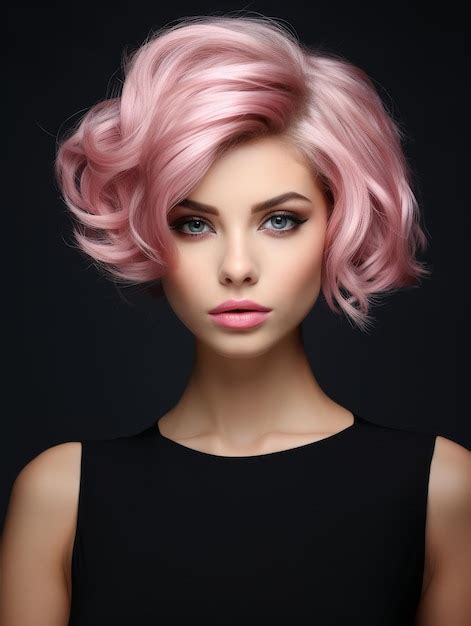 Premium Photo Woman With Pink Hair In Black Dress