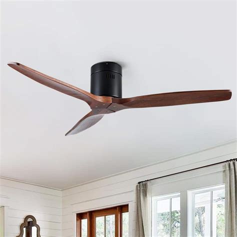 Yuhao 52 In Low Profile Modern Farmhouse Solid Wood Ceiling Fan With 3
