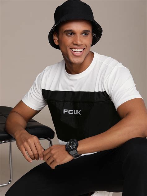 Buy Fcuk Men Brand Logo Printed Pure Cotton Pockets T Shirt With Zip