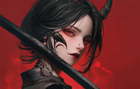 Обои Girl Anime Samurai Tattoo Katana Anime Girl Ai Art Ai