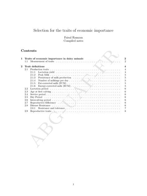 Selection For Traits Of Economic Importance Pdf Cattle Milk