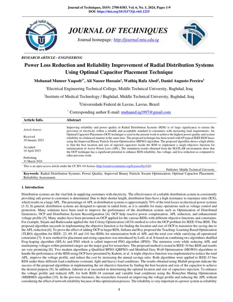 pdf power loss reduction and reliability improvement of radial