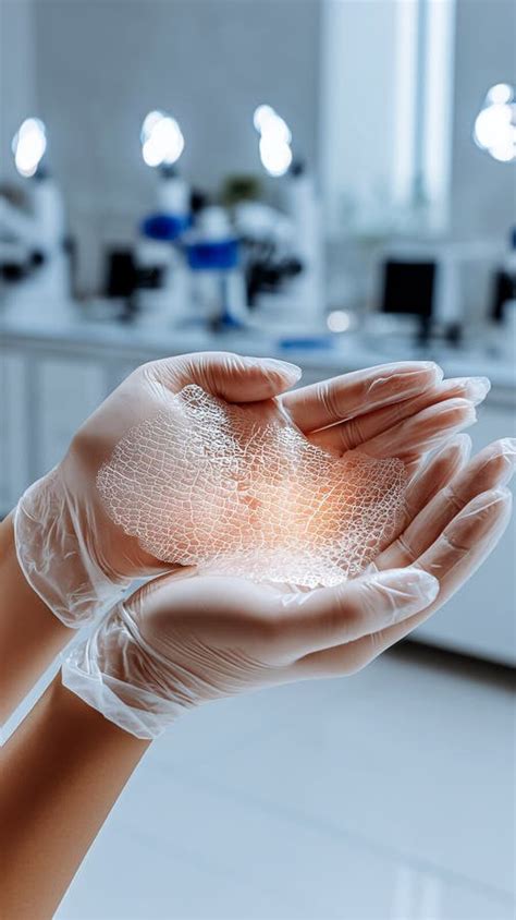 Scientist Holding Bioengineered Artificial Skin Graft In Gloved Hands