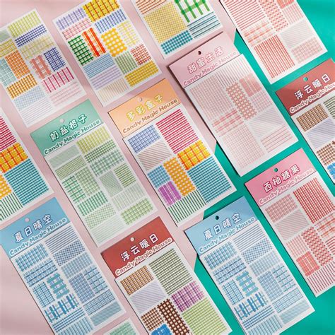 4 Sheets Gird Colorful Label Sticker Diy Planner Decorative Index