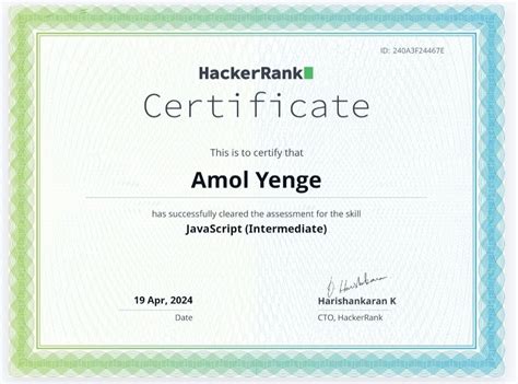 Amol Yenge On Linkedin Javascript Codingskills Hackerrankcertified