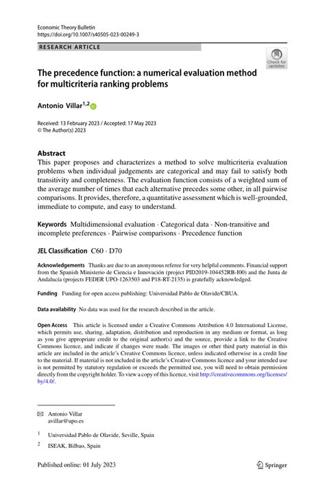 Pdf The Precedence Function A Numerical Evaluation Method For