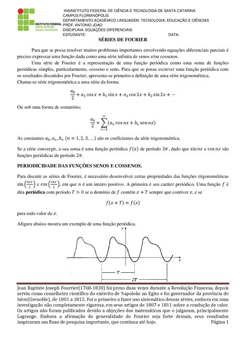 Série De Fourier Exemplos E Exercícios Esquemas Transformação De