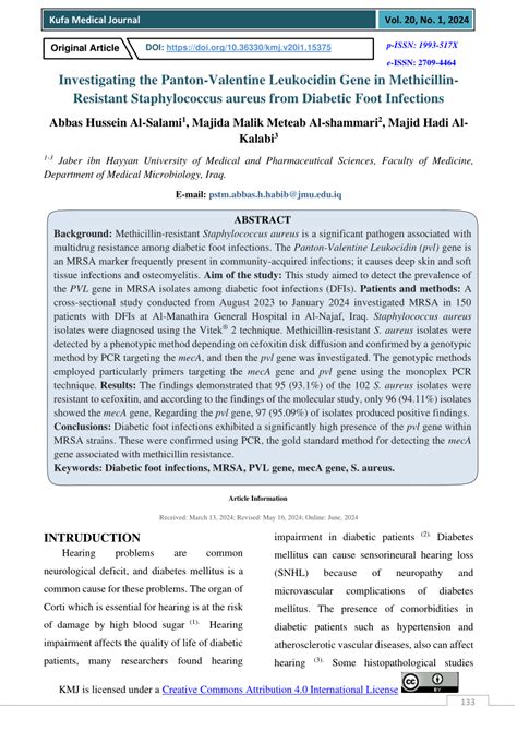 Pdf Investigating The Panton Valentine Leukocidin Gene In Methicillin Resistant Staphylococcus