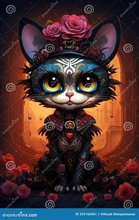 Cute Little Anthropomorphic Cat Wearing Halloween Generative Ai Stock