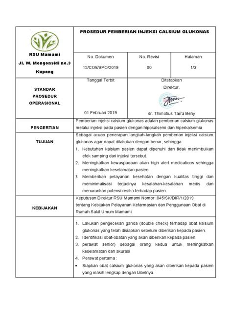 Spo Pemberian Injeksi Calsium Gluconas Pdf