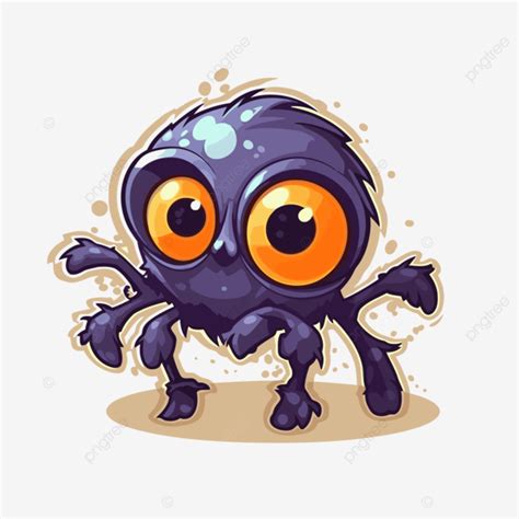 كرتون العنكبوت مع عيون برتقالية Clipart المتجه تصميم ملصق مع العنكبوت