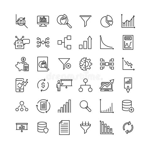 Simple Set Of Data Analytics Related Outline Icons Stock Vector Illustration Of Flat Graph
