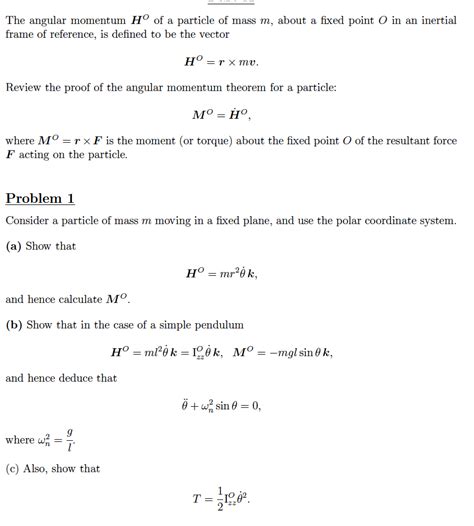 Solved The Angular Momentum H Of A Particle Of Mass M Chegg