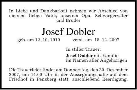 Traueranzeigen Von Josef Dobler Trauer Merkur De