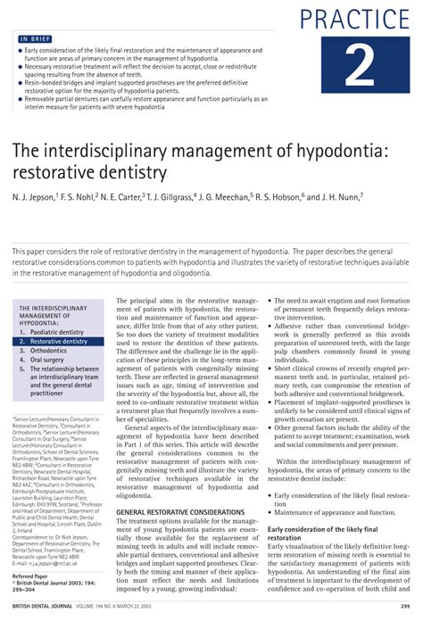 Pdf The Interdisciplinary Management Of Hypodontia Restorative Dentistry