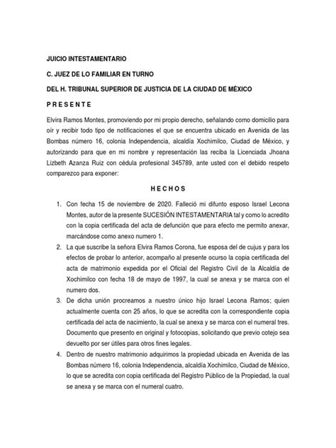 Denuncia Juicio Sucesorio Intestamentario Descargar Gratis Pdf