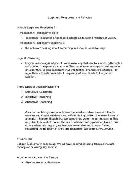 logic and reasoning and fallacies pdf fallacy reason