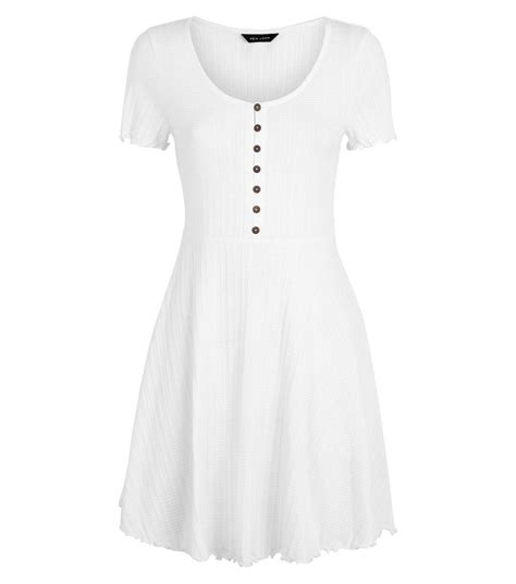 Black Ribbed Button Up Skater Dress New Look Skater Dress New