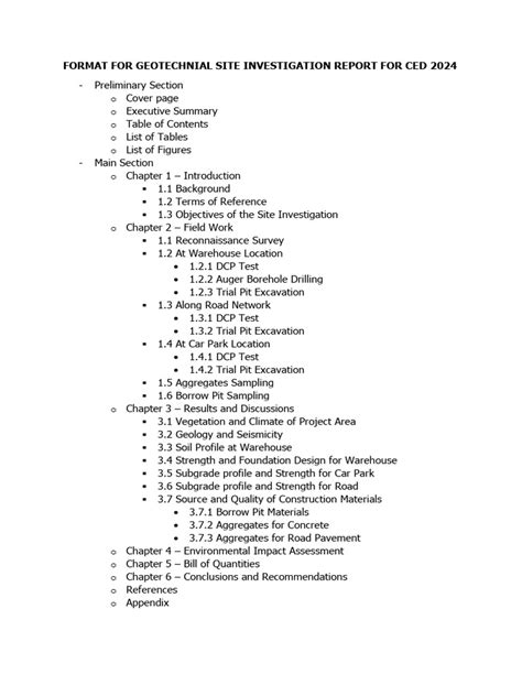 Format For Geotechnical Site Investigation Report For Ced 2024 Pdf