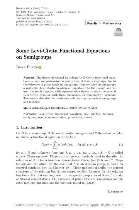 Some Levi Civita Functional Equations On Semigroups Request Pdf