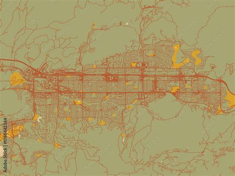 Vector Style Flat Map Of Simi Valley California With Sage Green Ground