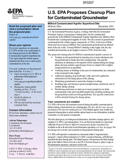 Fillable Online Epa Fact Sheet Us Epa Proposes Cleanup Plan For
