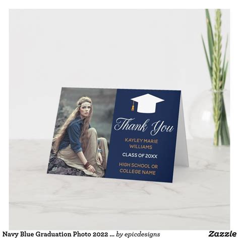 Navy Blue Graduation Photo 2024 Classic Graduate Thank You Card