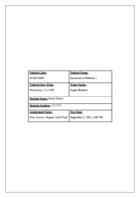 Assignment 1 Pdf Subject Code Econ Subject Name Quantitative Methods 1 Tutorial Day Time