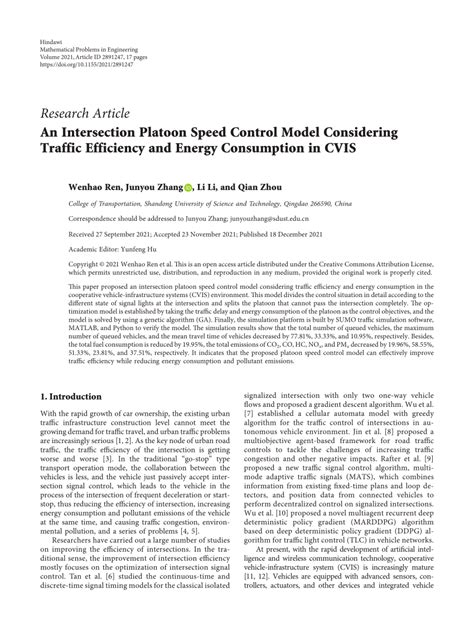 Pdf An Intersection Platoon Speed Control Model Considering Traffic Efficiency And Energy