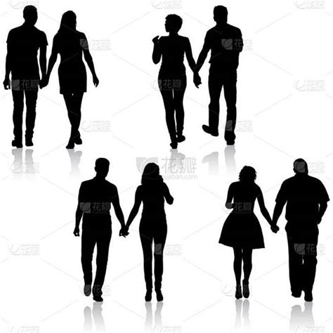 设置夫妇的男人和女人在白色背景剪影