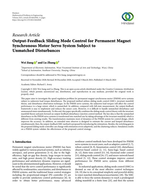 Pdf Output Feedback Sliding Mode Control For Permanent Magnet
