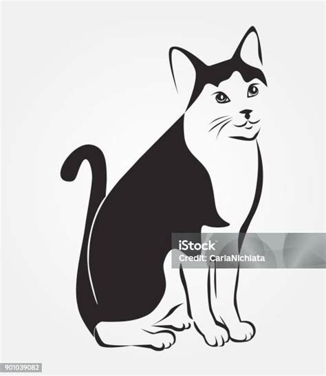 고양이 아이콘 벡터입니다 흑인과 백인 양식된 앉아있는 고양이 가축에 대한 스톡 벡터 아트 및 기타 이미지 가축 건강한 생활