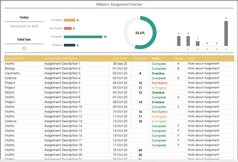 Assignment Tracker Excel Template Homework Planner Digital Download Etsy