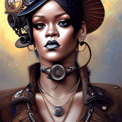 RIHANNA Hyper Detailed Beautiful Stunning Gorgeous Steampunk Woman In Muted Colors Creative