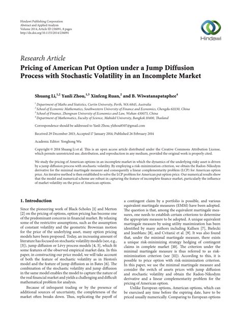 Pdf Pricing Of American Put Option Under A Jump Diffusion Process With Stochastic Volatility