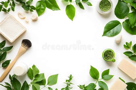 Natural Spa Products Flat Lay With Greenery Stock Illustration