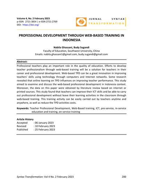 Pdf Professional Development Through Web Based Training In Indonesia