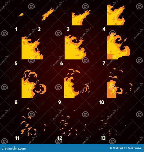 Sprite Sheet Of Fire Torch Animation For Game Or Cartoon Stock