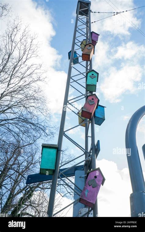 Decorated And Colourful Bird Boxes In Copenhagen Denmark
