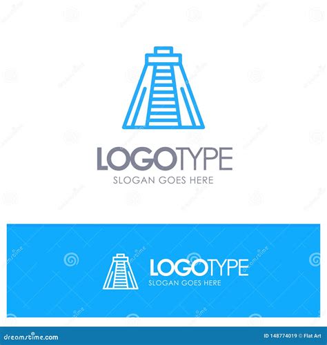 Chichen Itza Landmark Monument Blue Logo Line Style Stock Vector