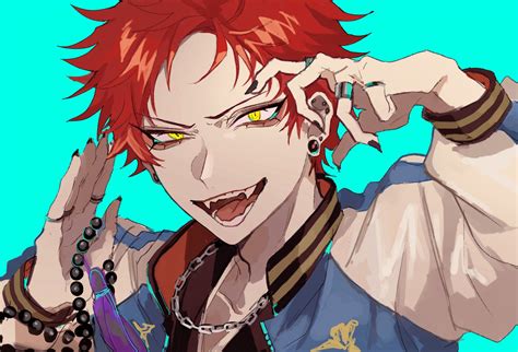 An Anime Character With Red Hair And Piercings On His Ears Wearing A