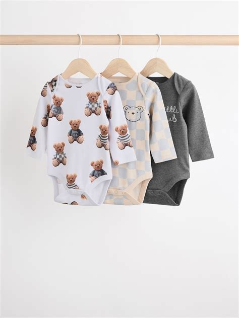 Buy Blue - Baby Long Sleeve Bodysuits 3 Pack from Next Kazakhstan