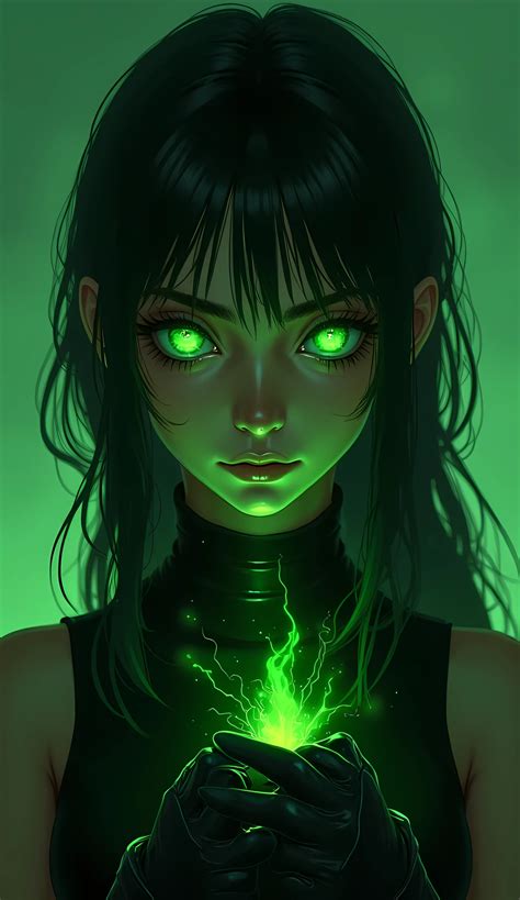 Anime Girl With Glowing Green Eyes Holding A Glowing Green Ball Seaart Ai